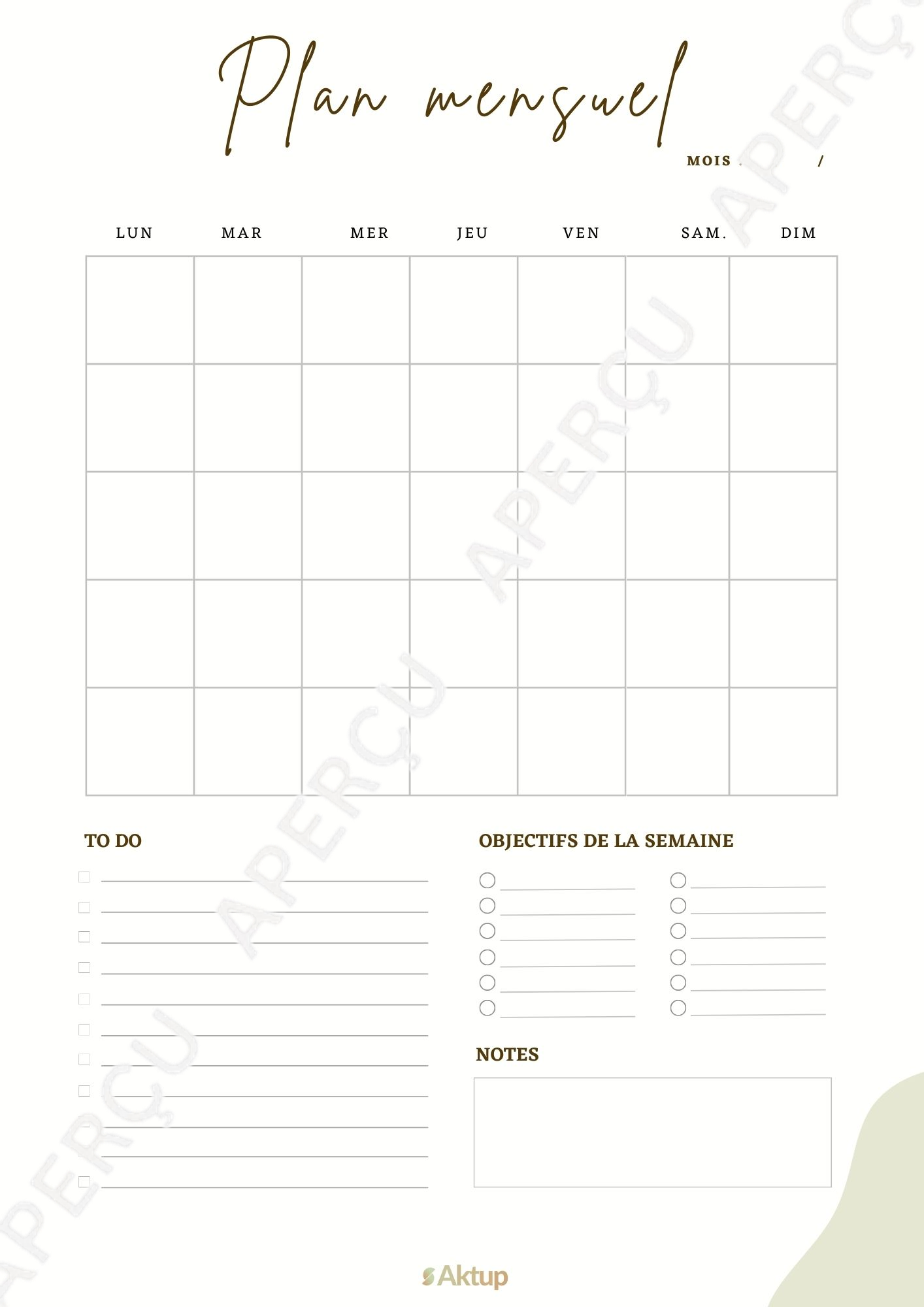Plan mensuel | Aktup