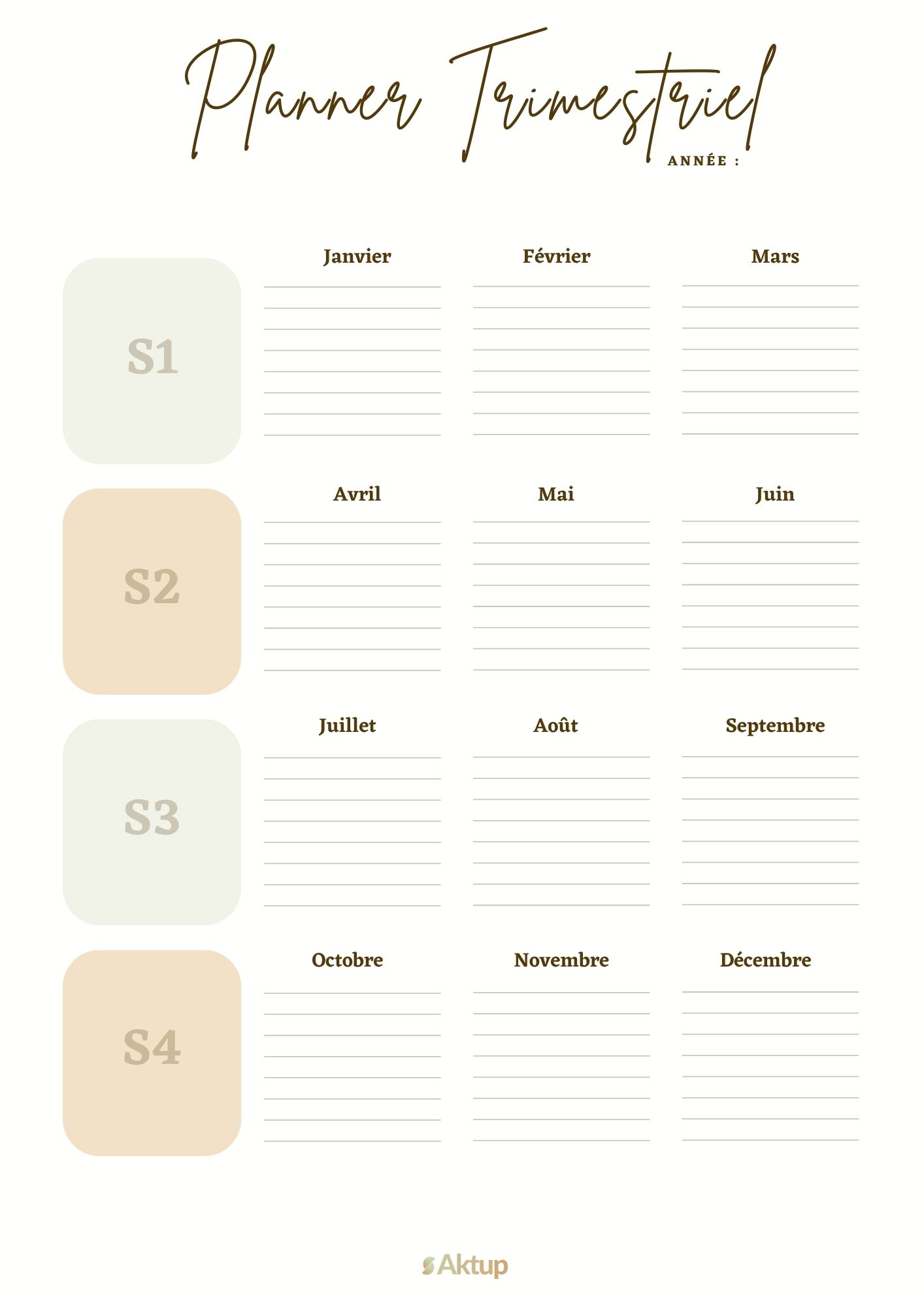 PDF Planner Trimestriel | Aktup